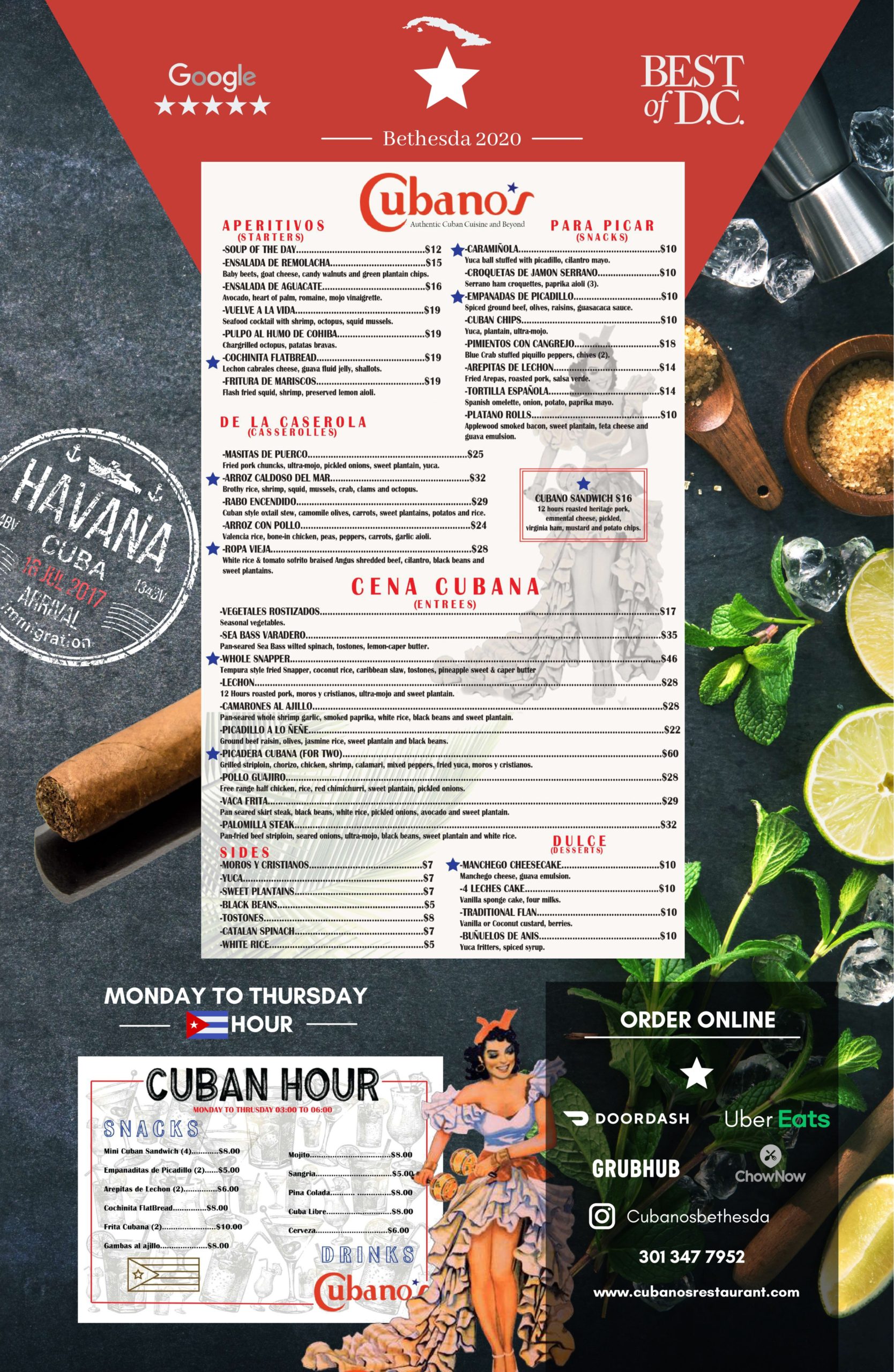 Conozca el Menú de Cubano's Restaurant Bethesda - Latin Opinion Baltimore